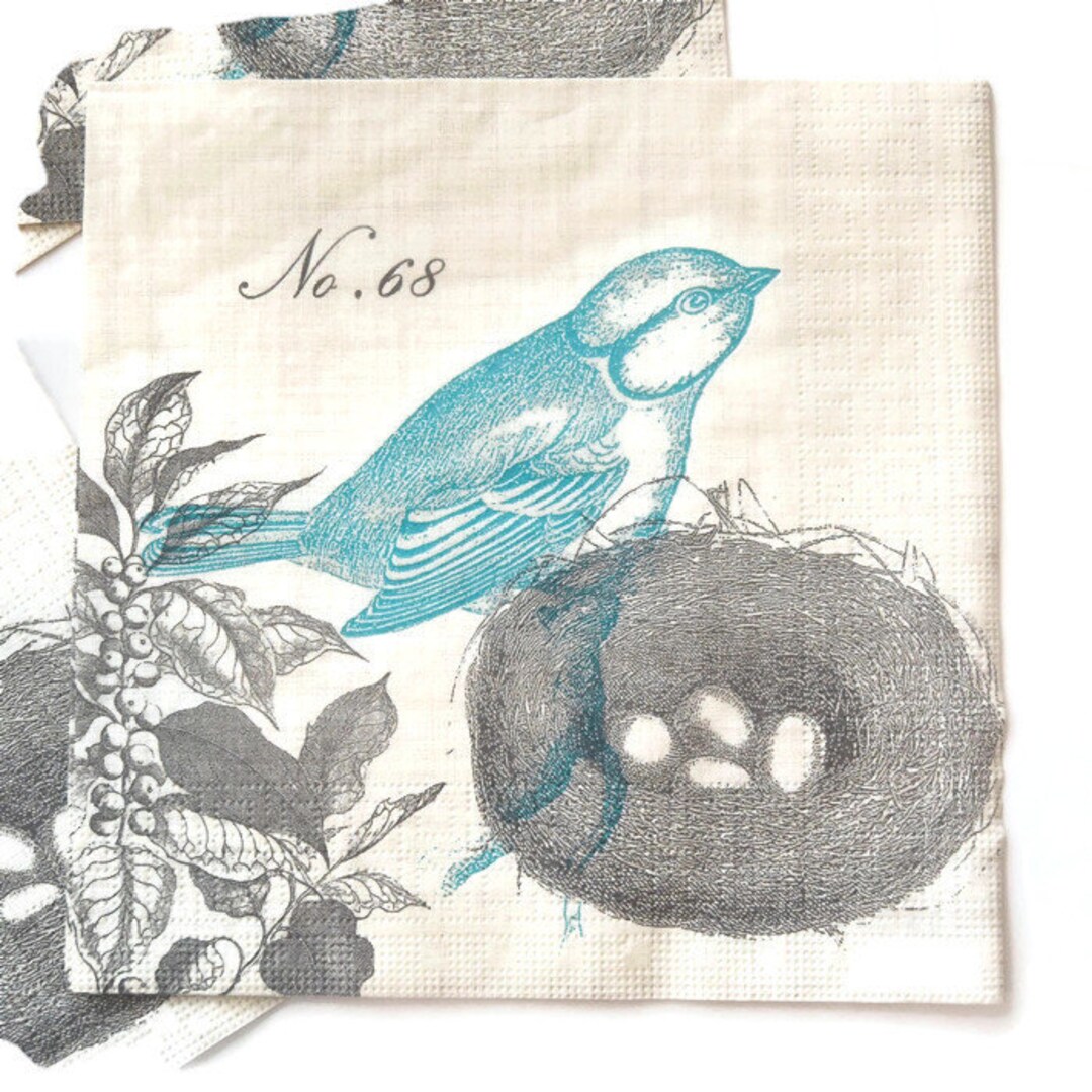 4 Decoupage Napkins, Blue Bird With Nest, Collage Paper, Scrapbooking ...