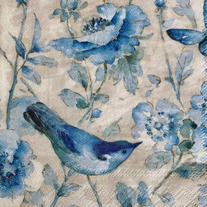Bird Decoupage Napkins, Blue Bird Decoupage Papers, Paper Napkin, Large ...