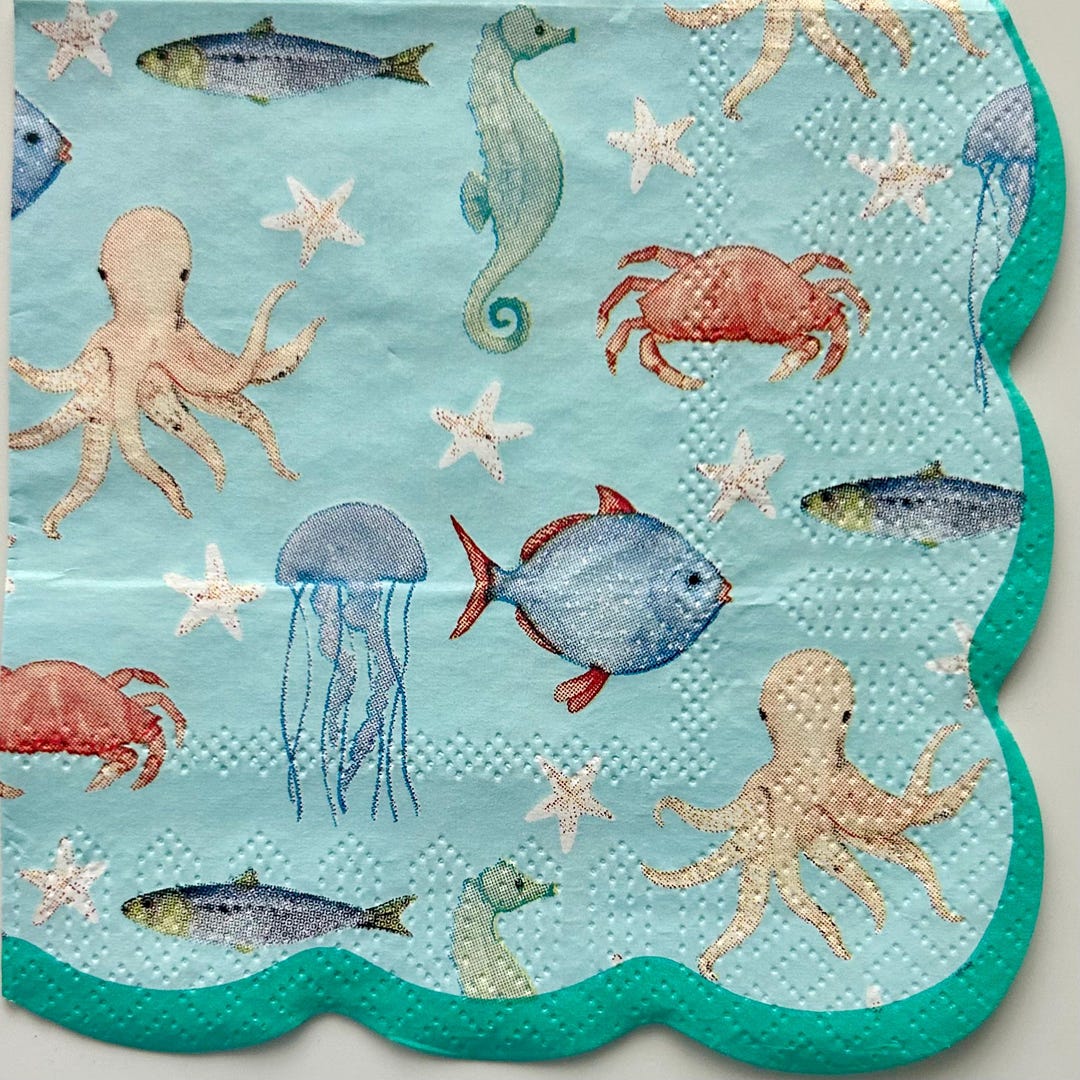 Sea Life Paper Napkins: Colorful Fish, Seahorse, Crab (set of 3) - Etsy