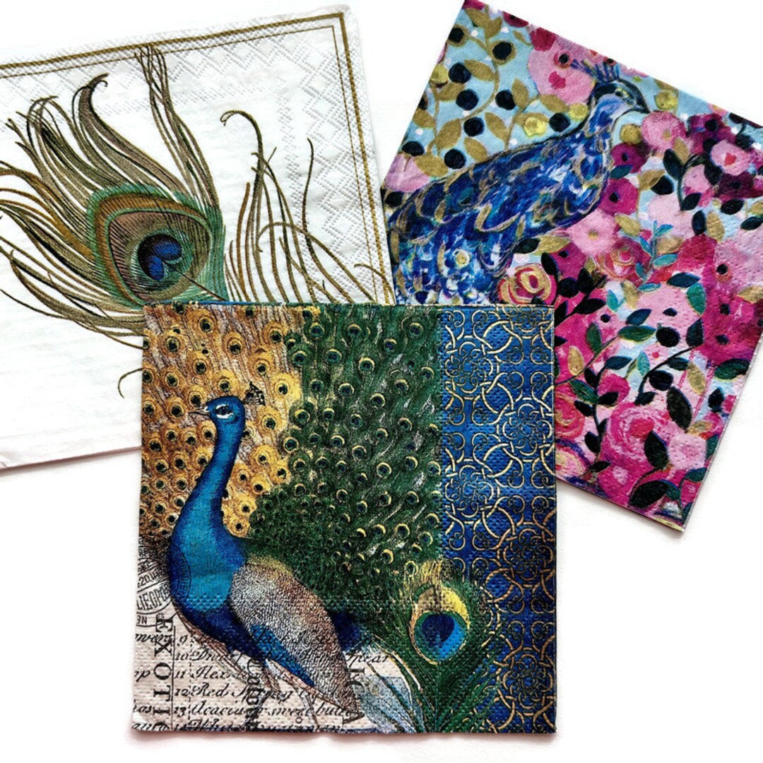 Peacock Napkins - Three Peacock Paper Napkins, Decoupage, Collage ...