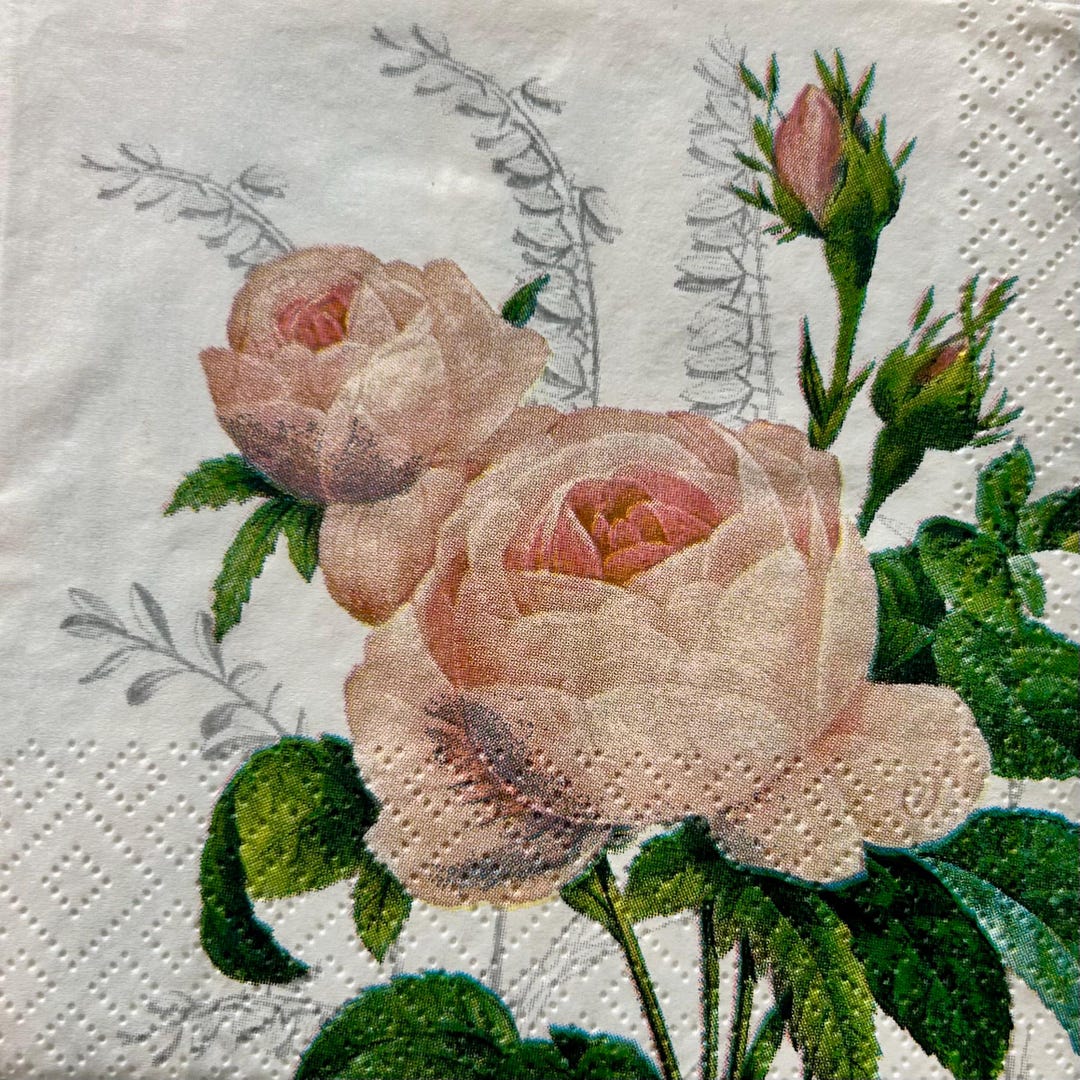 Pink Roses Paper Napkins: Floral Decoupage Set (3 Napkins, 10x10