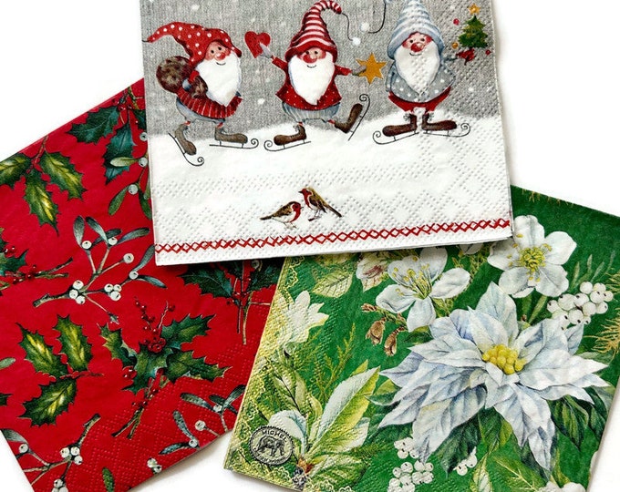 Christmas Decoupage Napkins, Paper Napkins, Xmas Set, Snowman Napkins ...