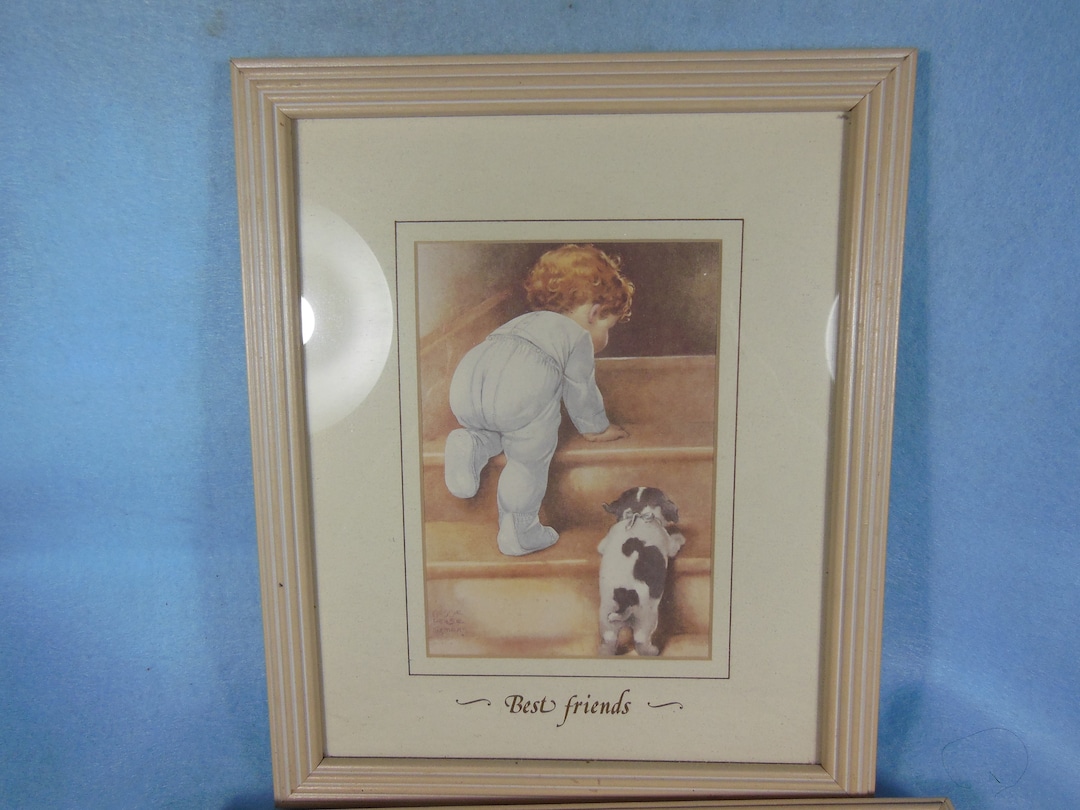 Vintage--bessie Peace Gutman-little Boy Going Upstairs With His Dog - Etsy
