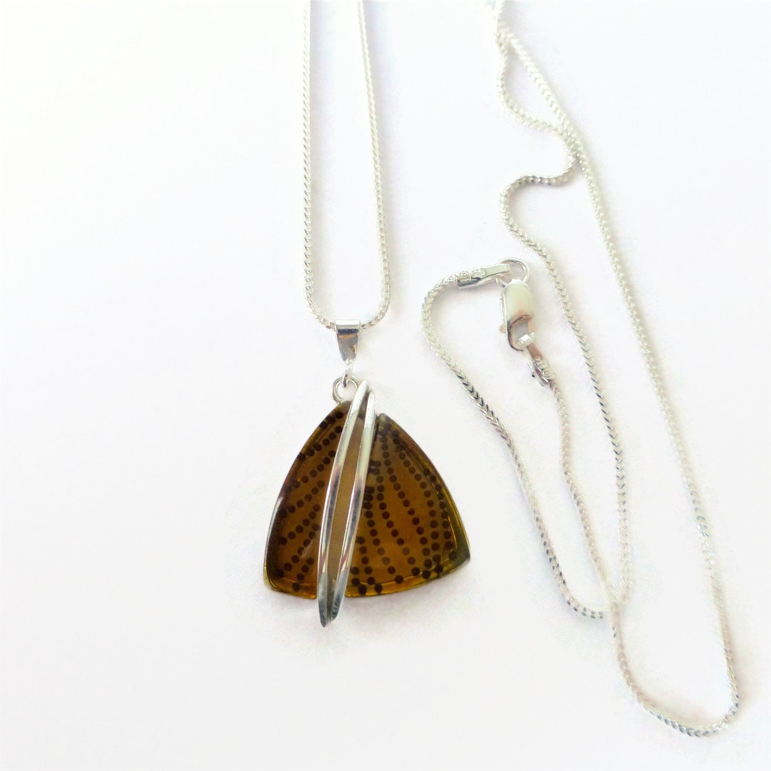 Carved Triangle Silver Amber Pendant, One of a Kind Pendant, Real ...