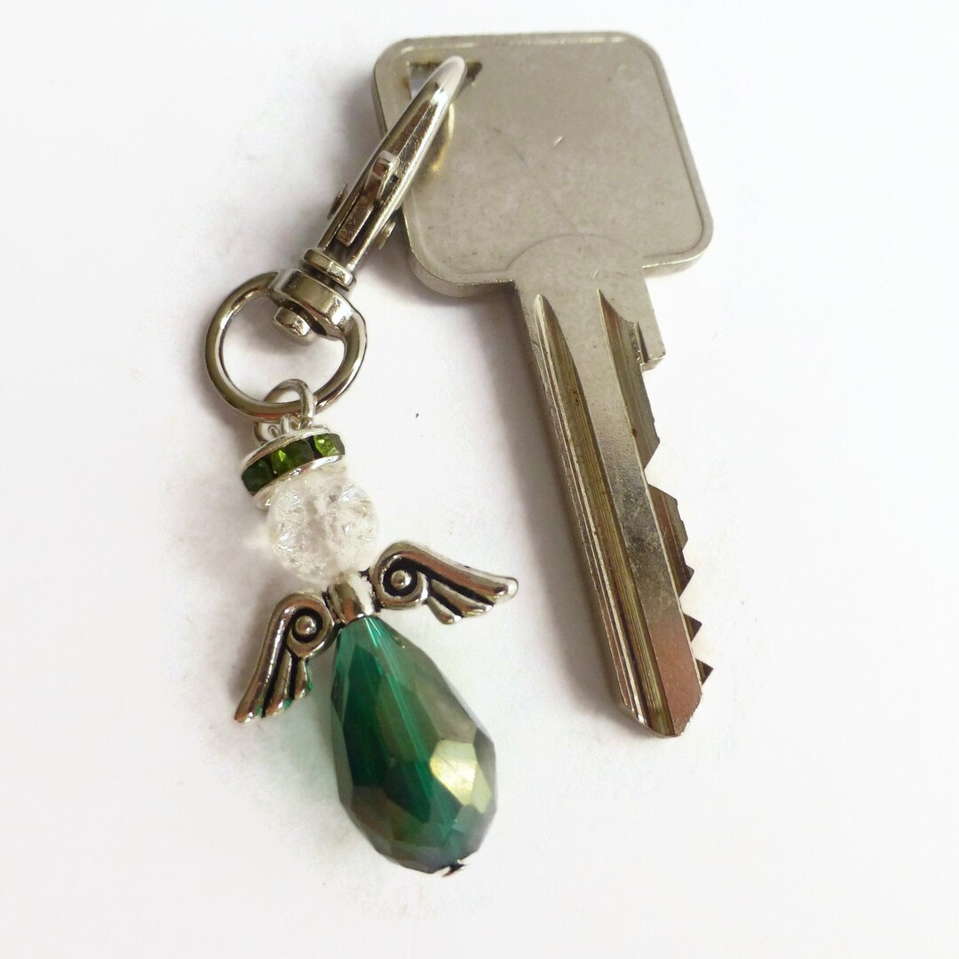 Green Crystal Angel Keychain Charm, Angel Detachable Key Ring ...