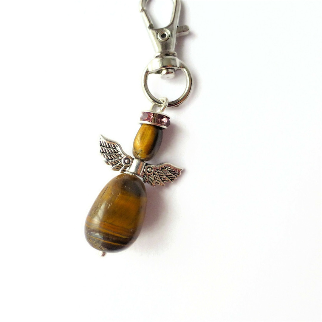 Tigers Eye Angel Beaded Keychain, Guardian Angel Gift, Religious Charm ...