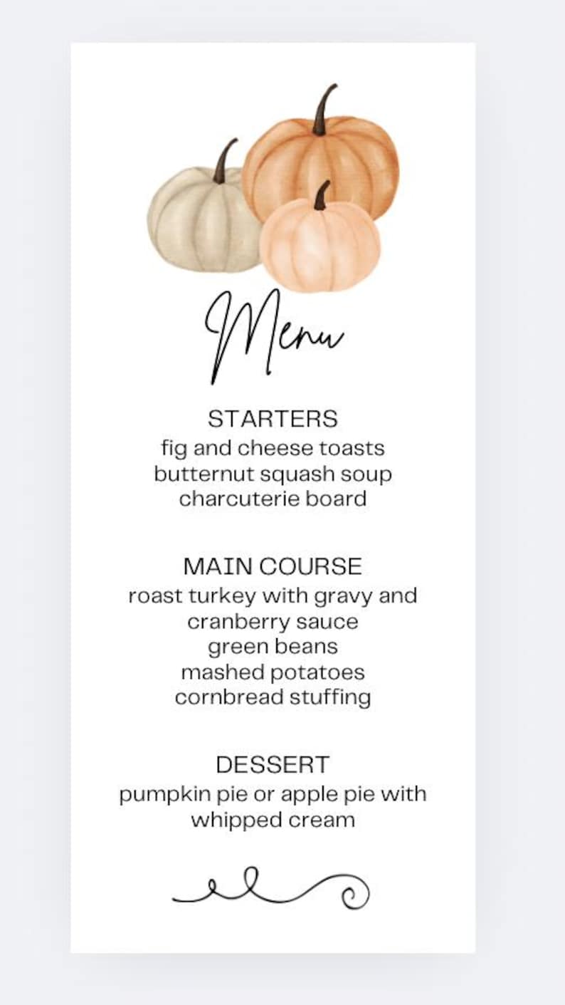 Thanksgiving Menu Template Editable - Etsy