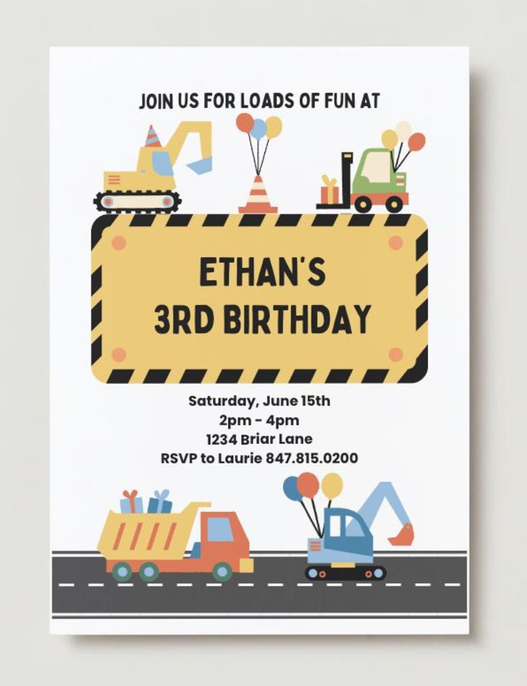 Construction Truck Birthday Invitation Template Editable - Etsy