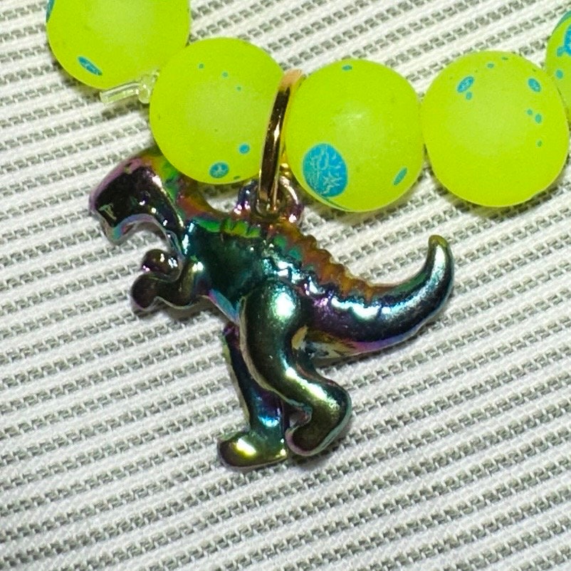 Dinosaur Valley Rave Neon Fluorescent T Rex Beaded Charm Bracelet ...
