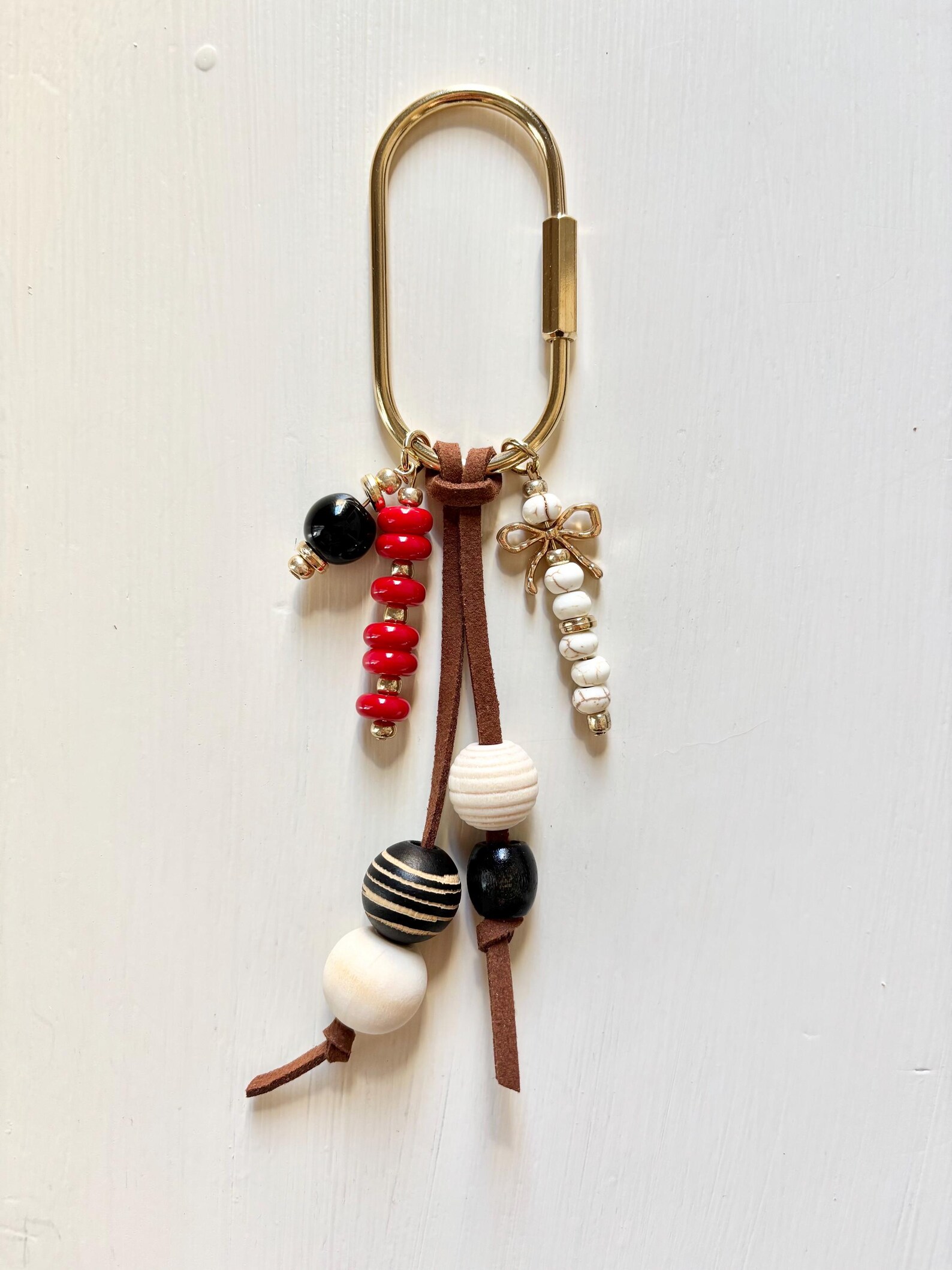 Handmade Beaded Bag Charm Keychain With Beads, Leather & Bow Charm - Etsy