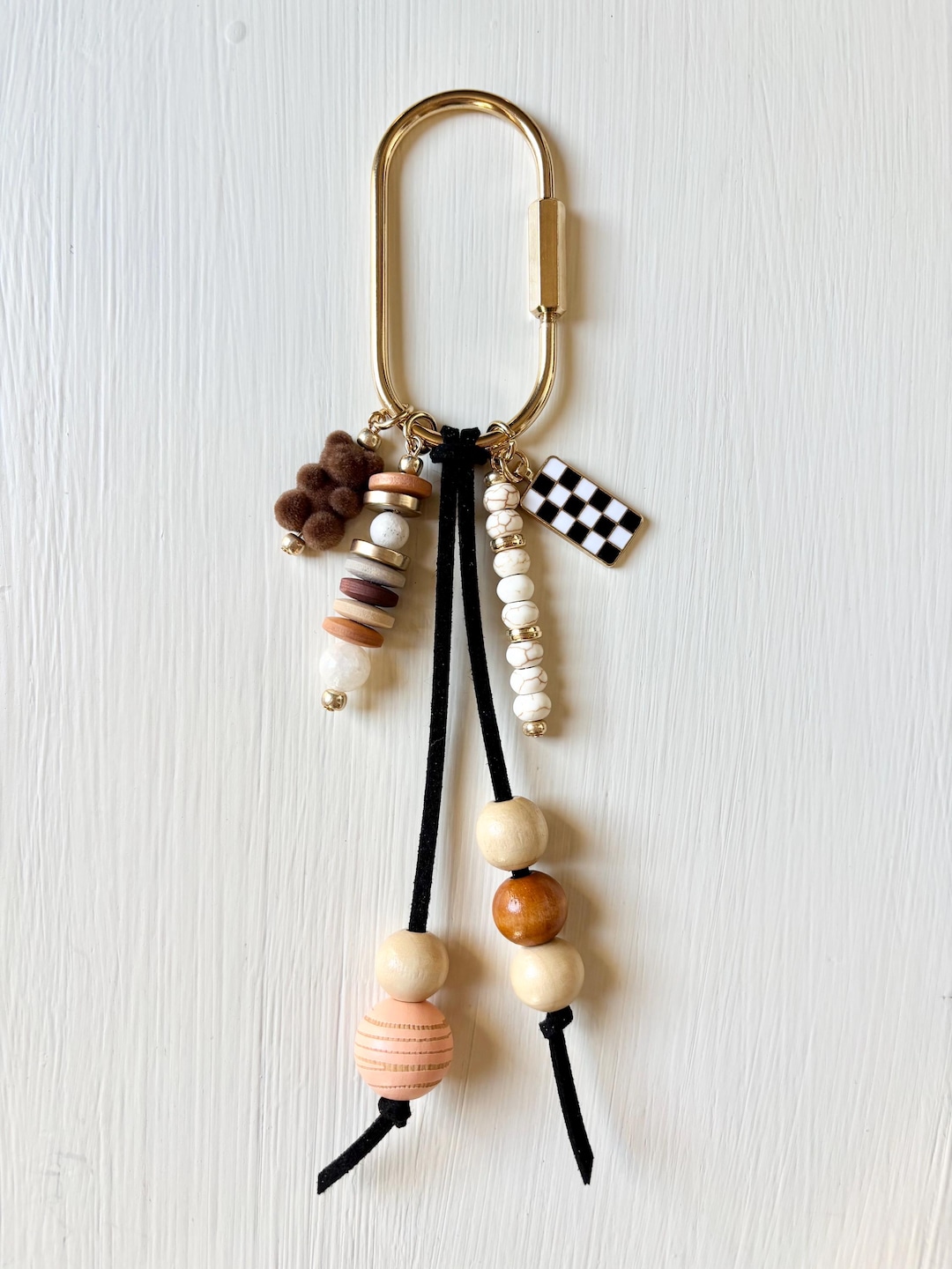 Handmade Beaded Bag Charm Keychain With Beads & Leather - Etsy