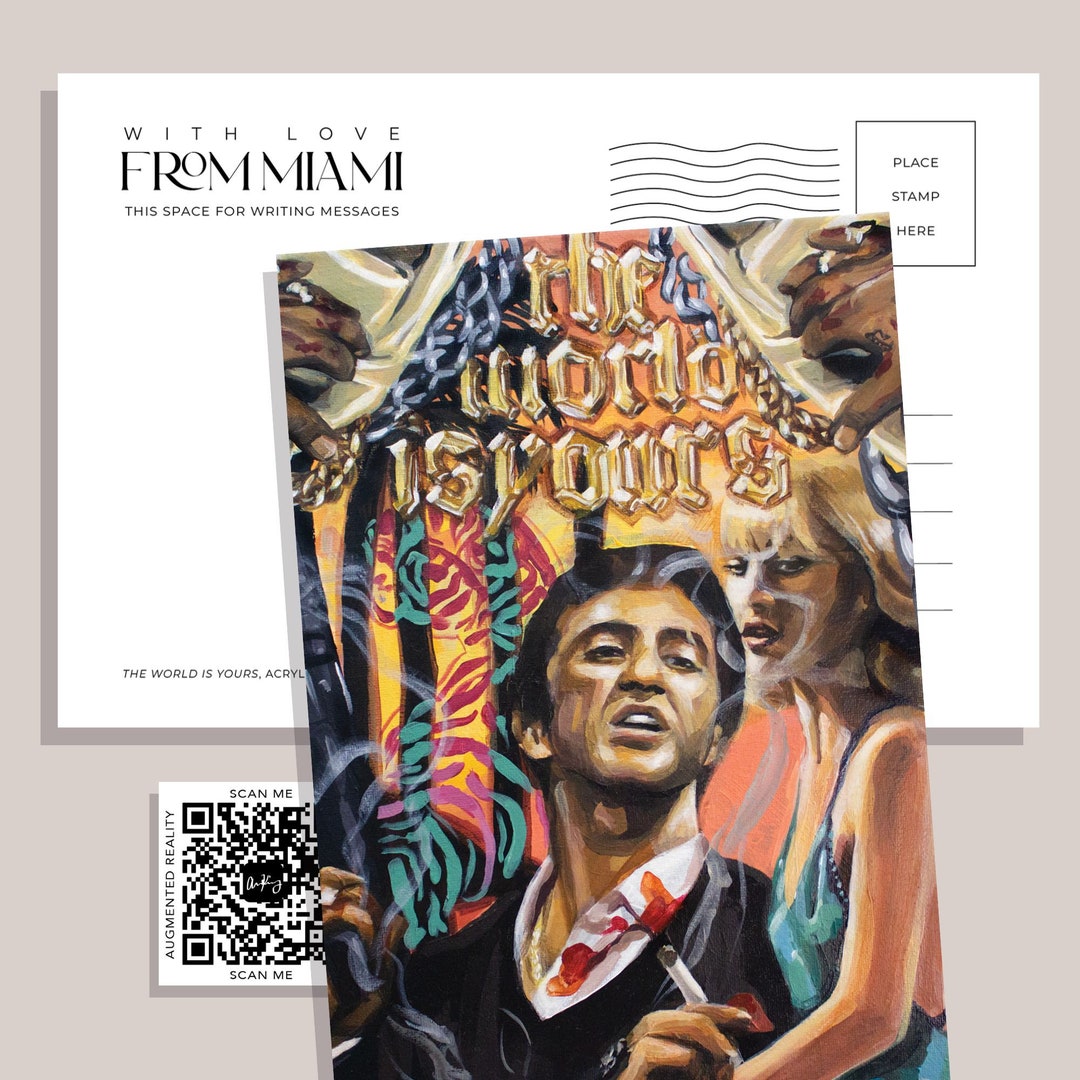 Scarface Postcard Tony Montana Art Tony and Elvira Post Card Miami ...