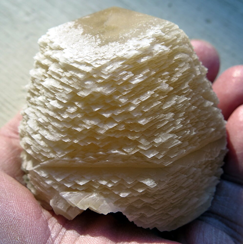 A Stacked wafer Calcite Crystal with old labels. Bwlch-y-Cwm Quarry ...