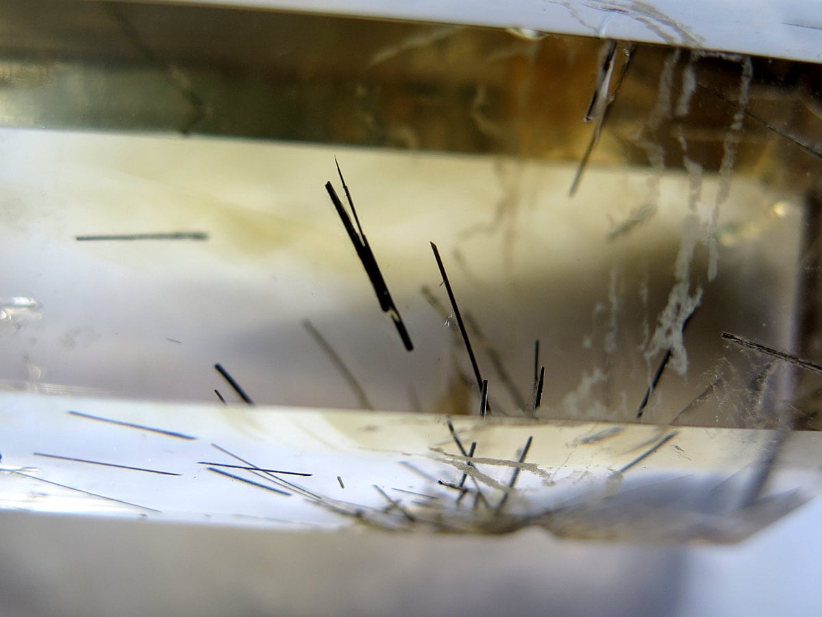 Natural polished Quartz citrine point with tourmaline needle inclusions ...