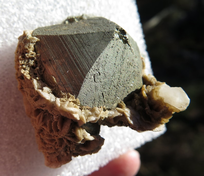 Slightly Iridescent Pyrite Crystal With Rhodochrosite. | Etsy