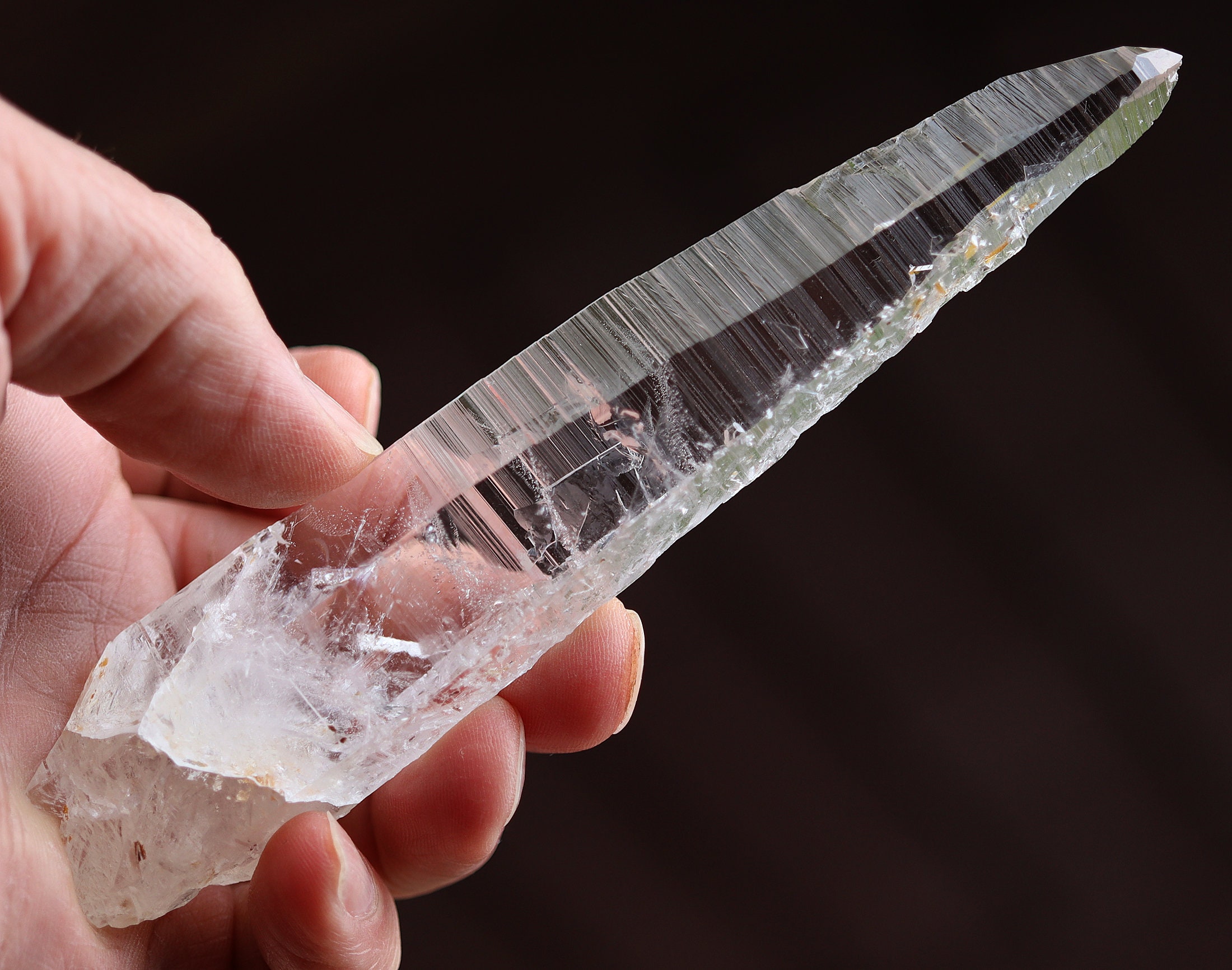Natural long Colombian Lemurian Quartz Crystal. 99.9 grams at 5 5/8 ...