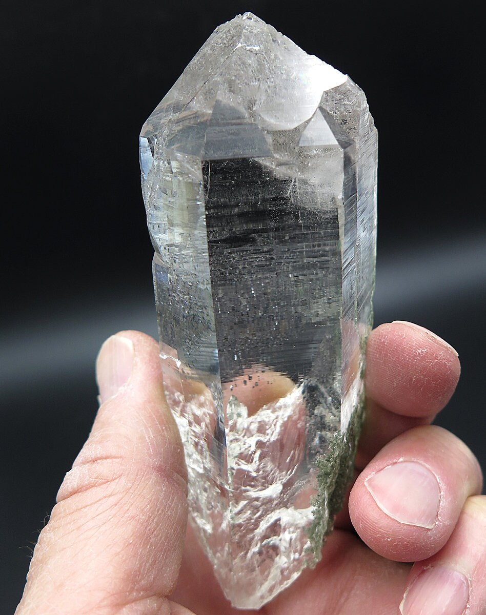 A water clear Himalayan Quartz crystal with chlorite and pyrite ...