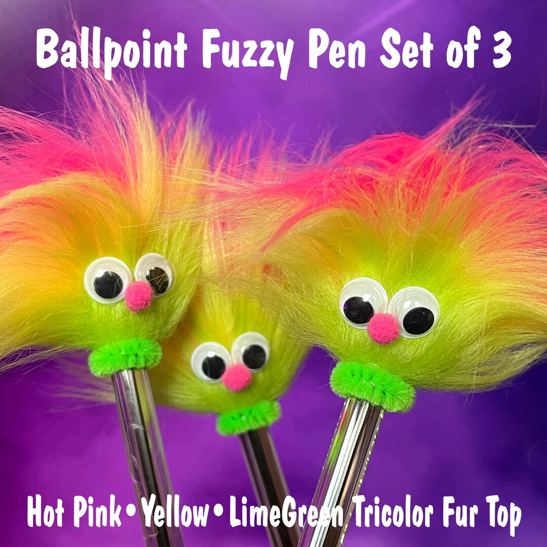 3 Fuzzy Pens Ballpoint 1mm "a SMILE With a Twist" Set H, Crazy Hair ...
