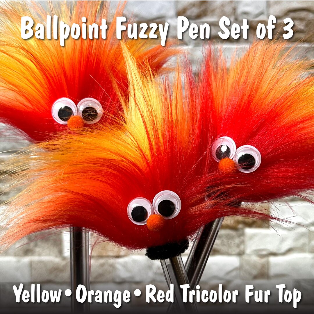 3 Fuzzy Pens Ballpoint 1mm "a SMILE With a Twist" Set G, Tricolor Fur ...