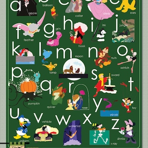 Disney Alphabet Toddler Poster Decor You Pick Your Favorite Color - Etsy