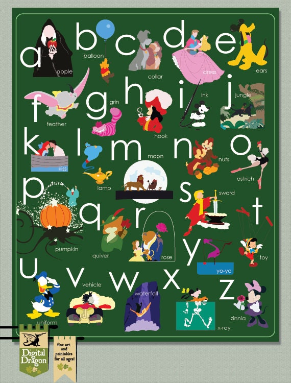 Disney Alphabet Toddler Poster Decor You Pick Your Favorite Color - Etsy