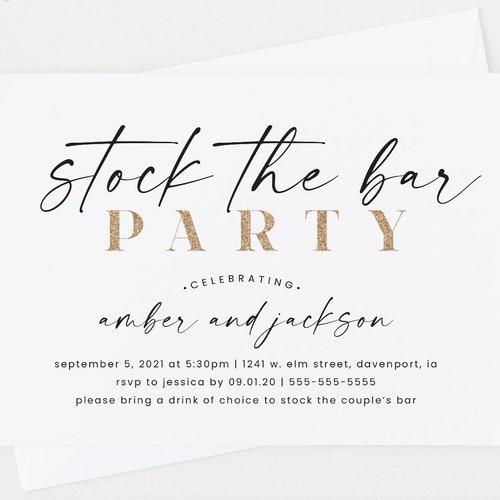 Stock the Bar Party Invite Editable Template Modern Gold - Etsy