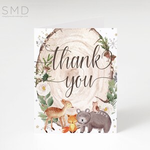 Winter Woodland Animals Thank You Card, Rustic Forest Animals Thank You ...