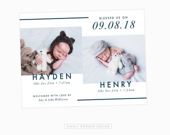 Triplet birth announcement triple the blessings multiples | Etsy