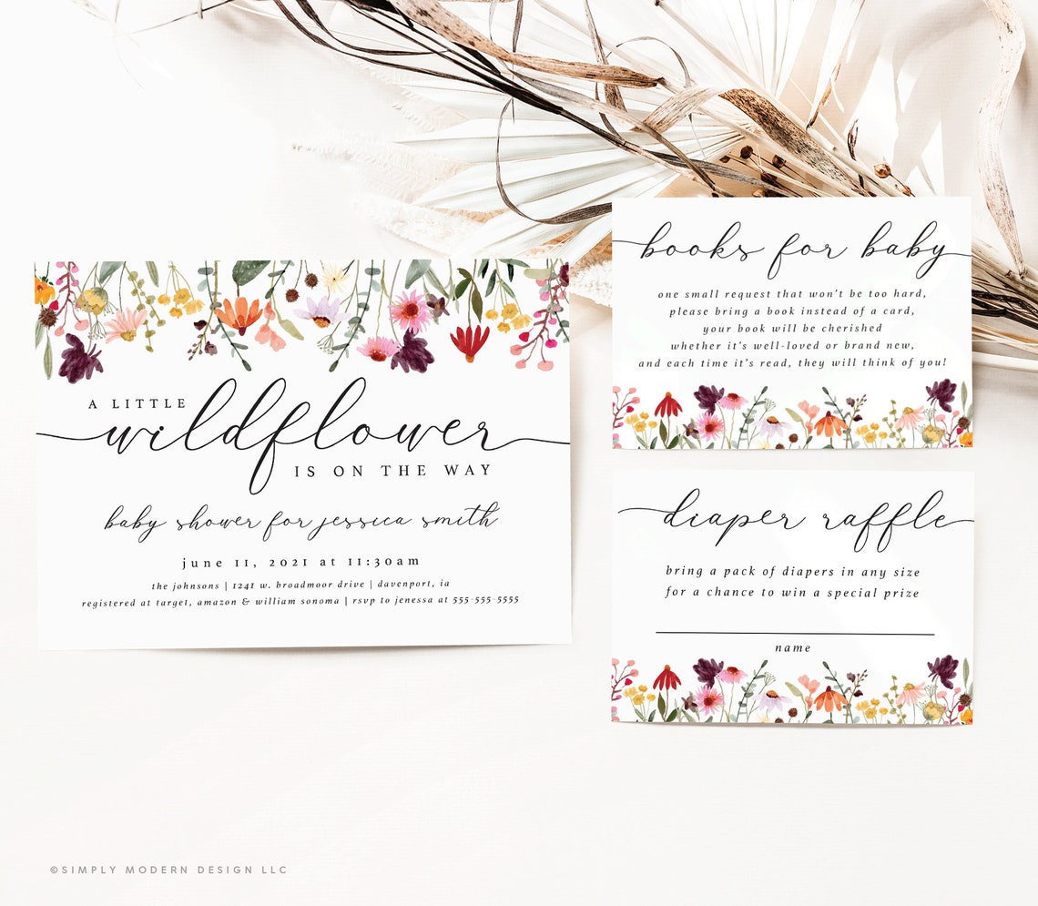 Wildflower Baby Shower Invitation Set a Wildflower is on the - Etsy