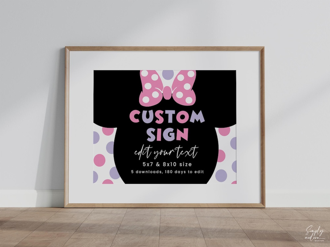 EDITABLE Girl's Minnie Custom Sign, Mouse Theme Sign, Mouse Ears ...