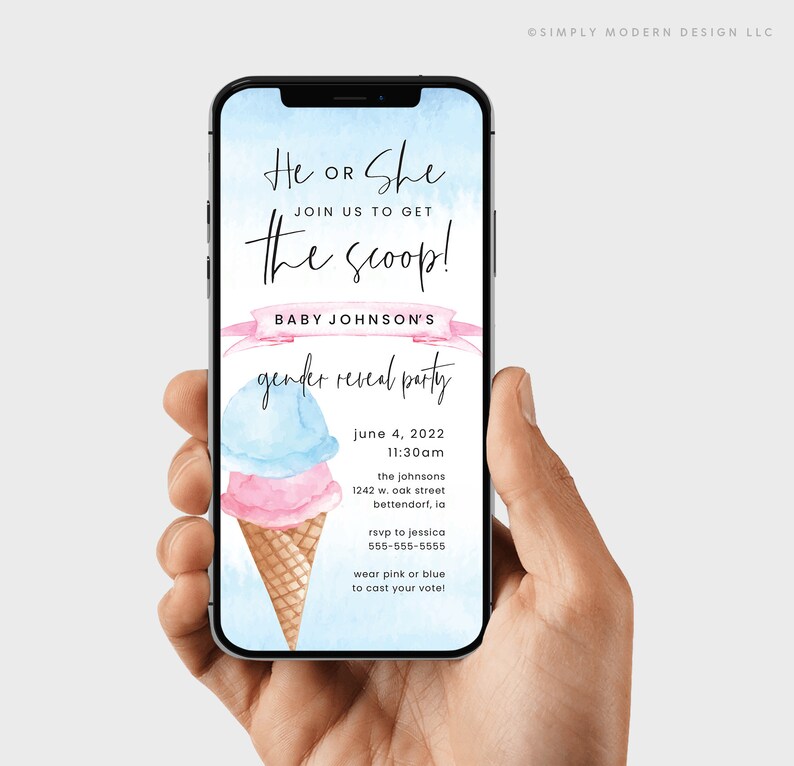 Editable Ice Cream Gender Reveal Phone Invite Phone Ice Cream - Etsy