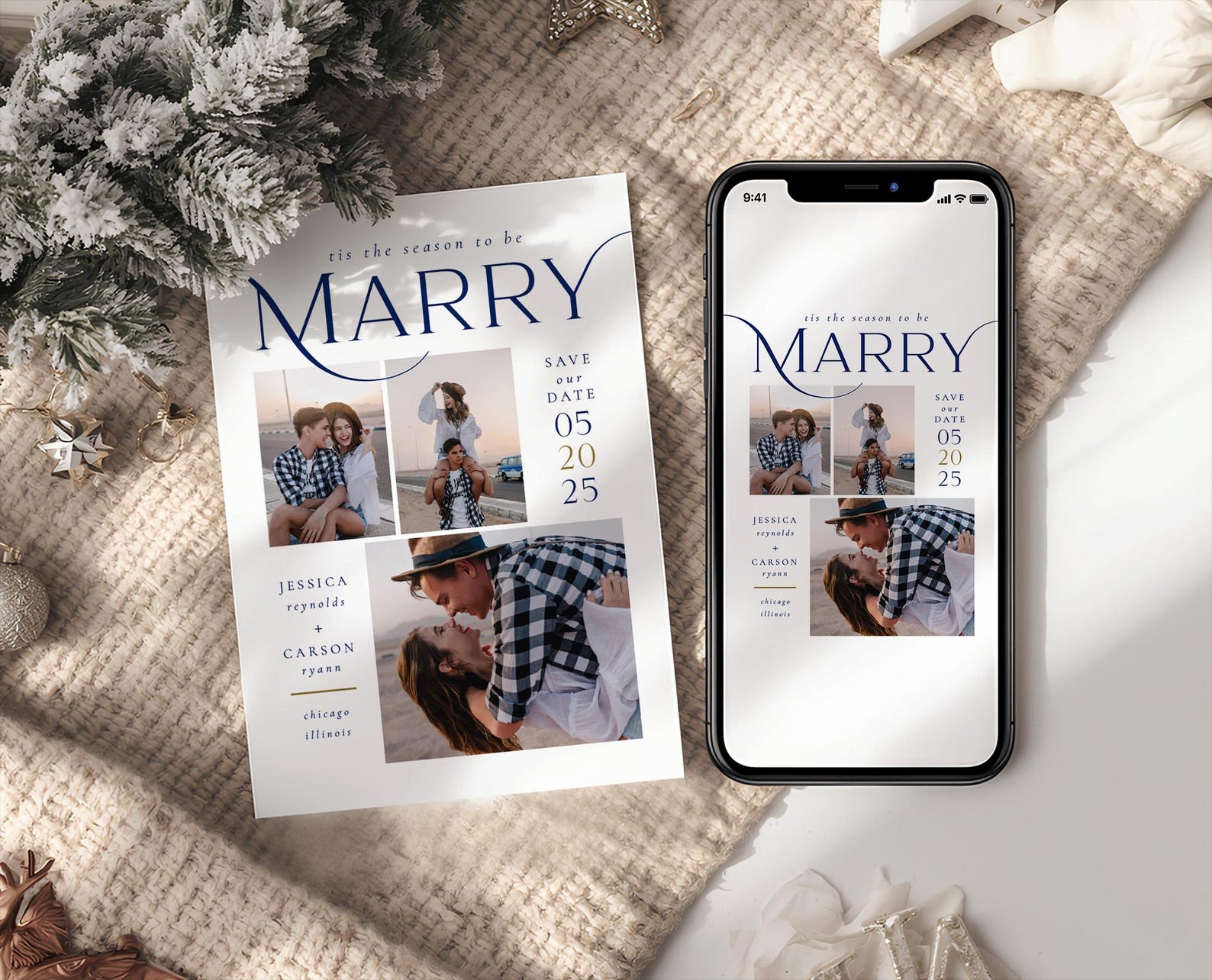 Minimalist Holiday Save the Date Card, Merry and Soon to Be Married ...
