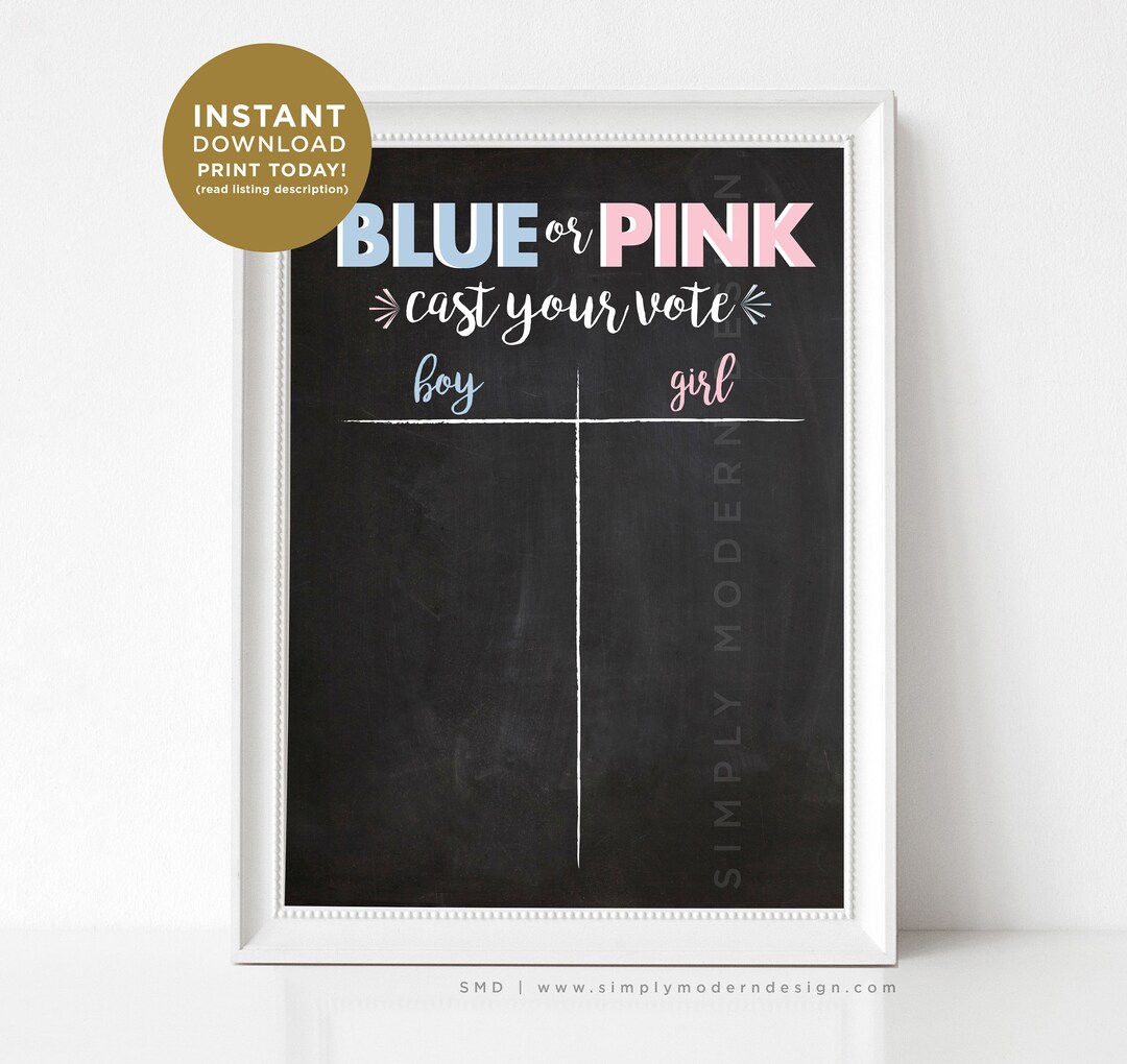 Chalkboard Gender Reveal Party Sign, Cast Your Vote, Blue or Pink, What ...