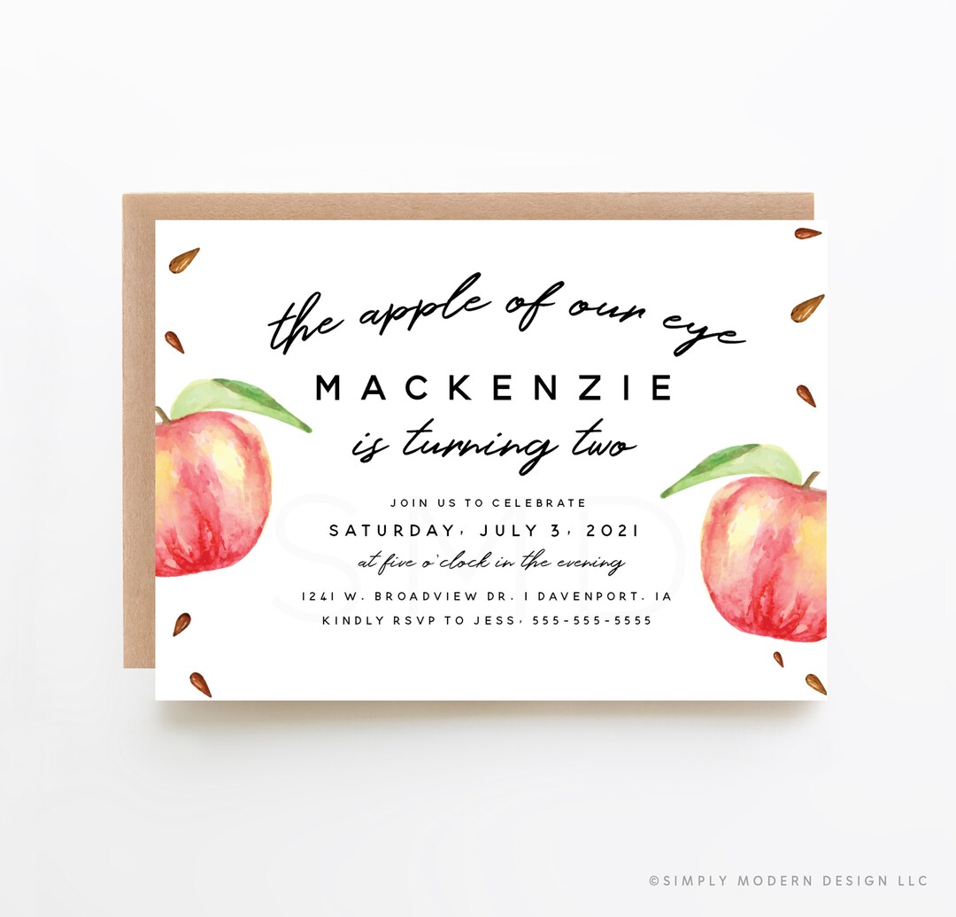 Apple Birthday Party Editable Invitation, Apple of Our Eye, Apple ...
