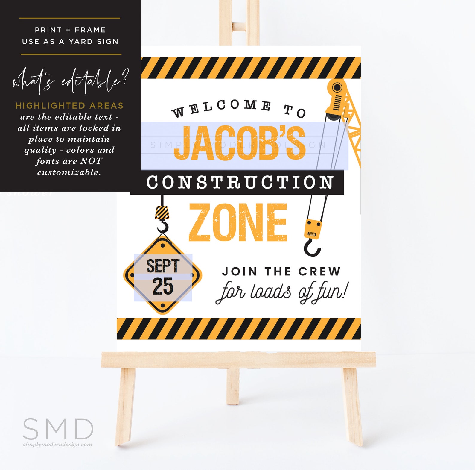 Construction birthday party welcome sign editable template | Etsy