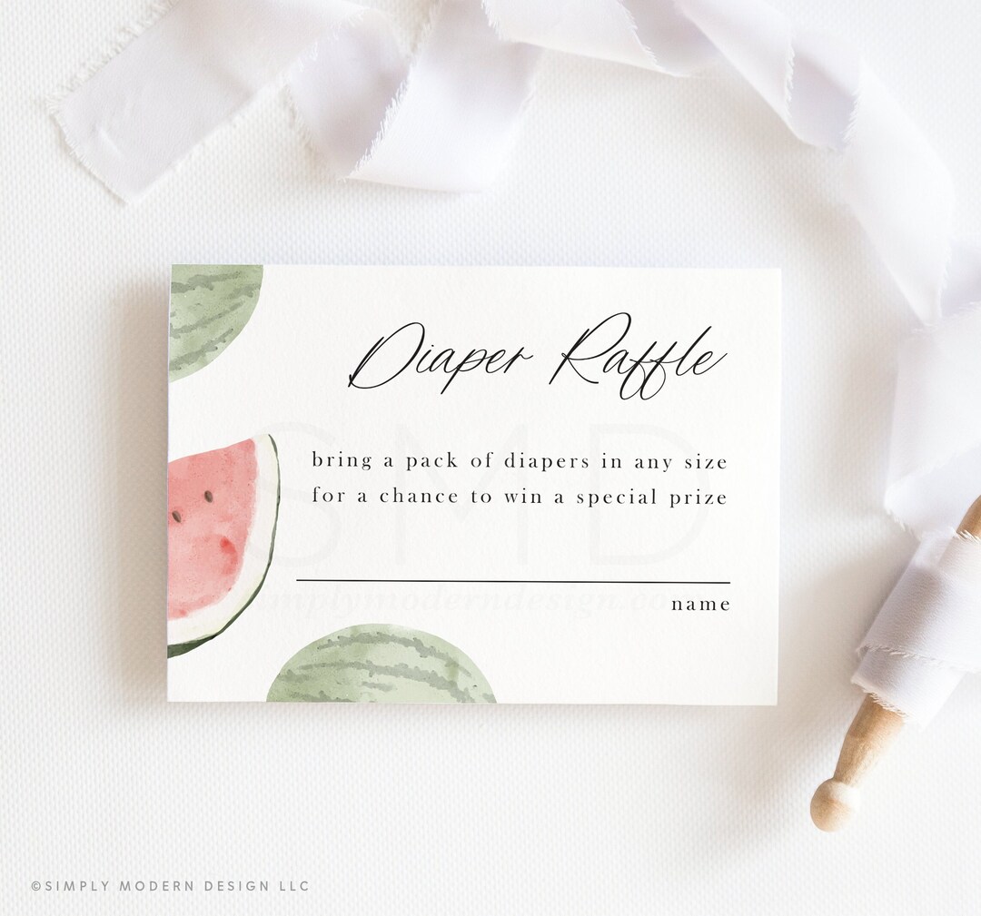 Watermelon Diaper Raffle Ticket Insert Card, Baby Shower Diaper Raffle ...