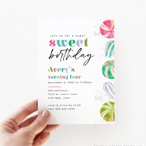 Girl's Candy Party Invitation, Christmas Candy, Pink Peppermint, Candy ...