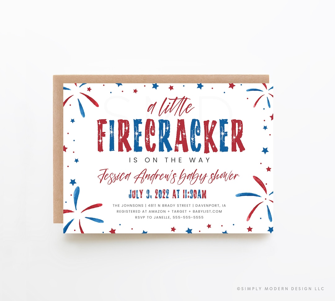 Fireworks Baby Shower Invitation, 4th of July Baby Shower, Firecracker ...