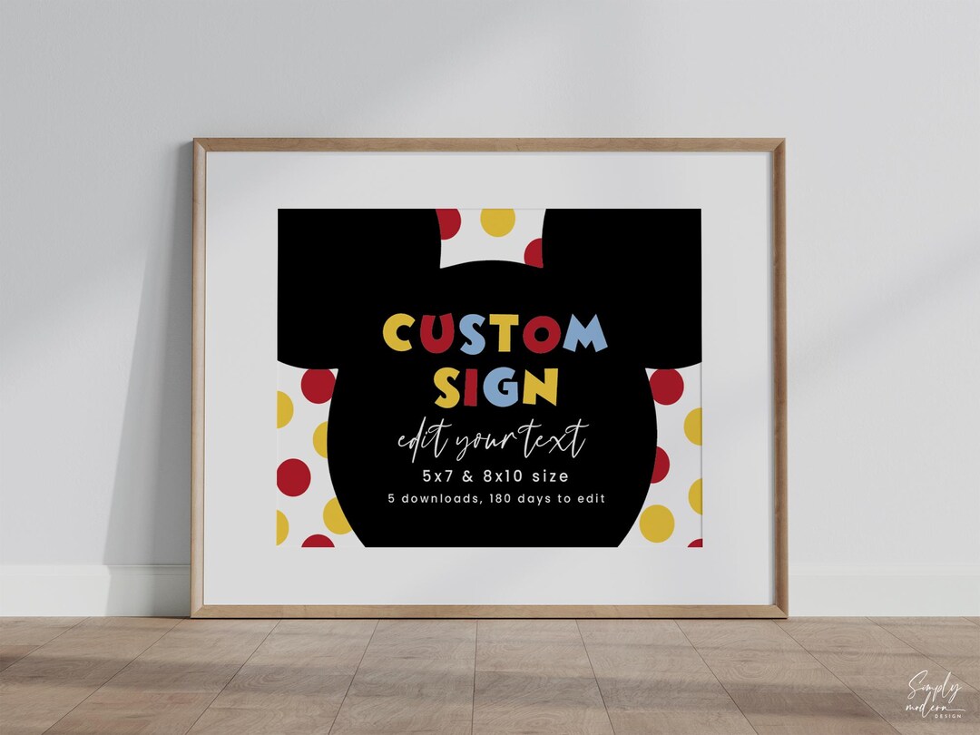 EDITABLE Mouse Ears Custom Sign, Mouse Theme Sign, Custom Party Sign ...