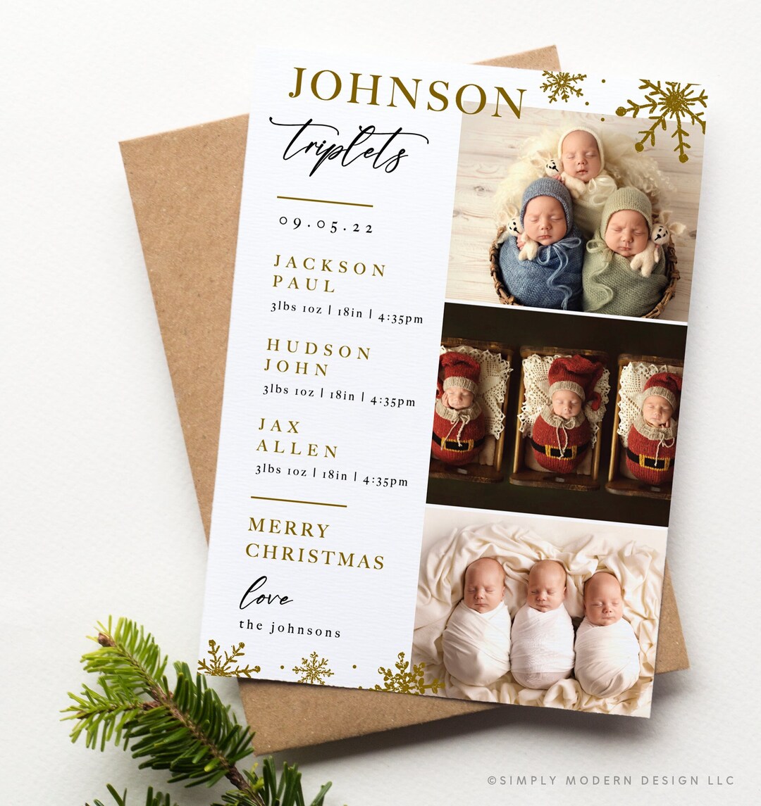 Triplets Holiday Birth Announcement Triplet Christmas - Etsy