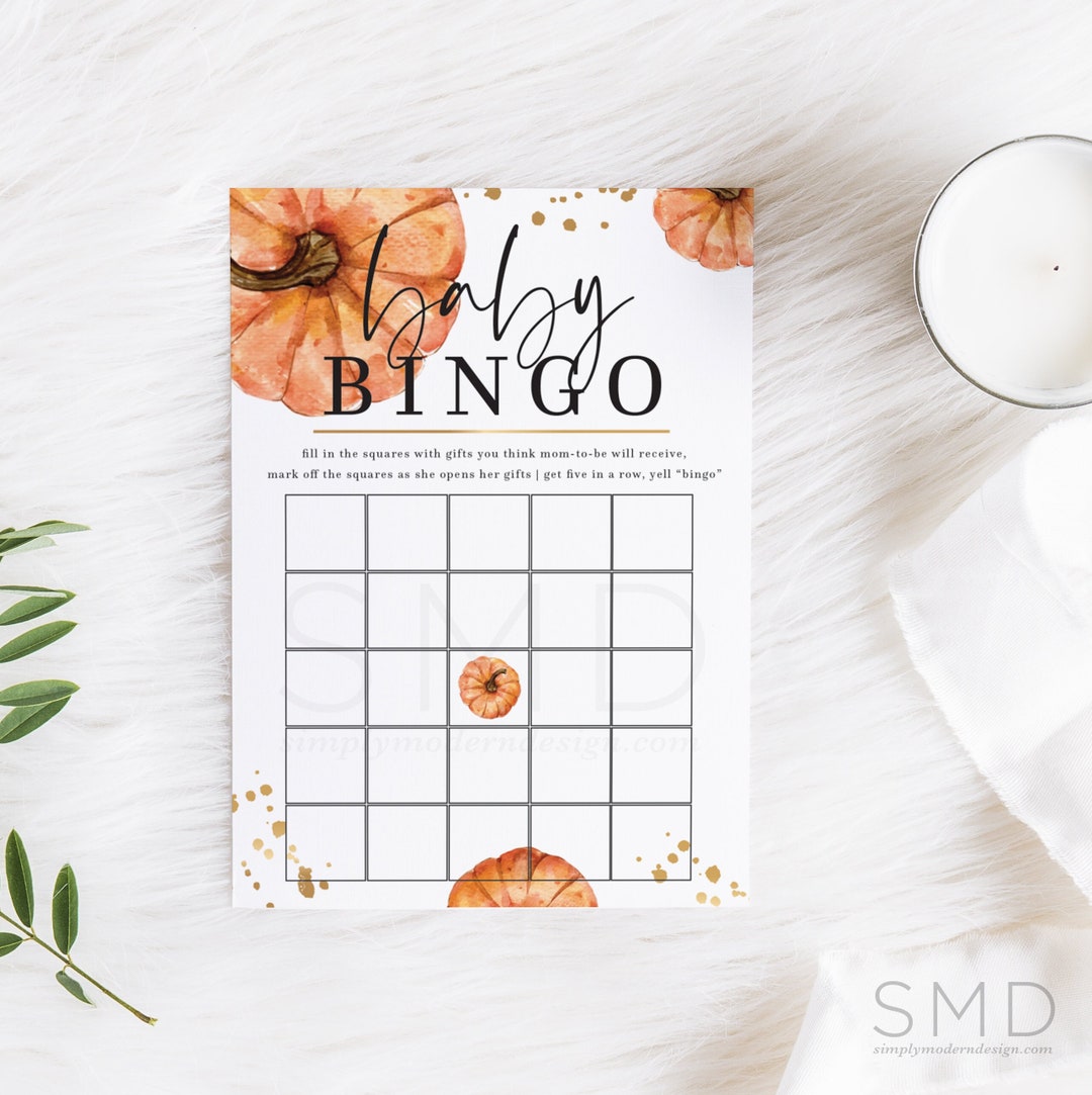 Pumpkin Baby Shower Bingo Game, Fall Baby Shower Bingo Card, Fall Baby ...