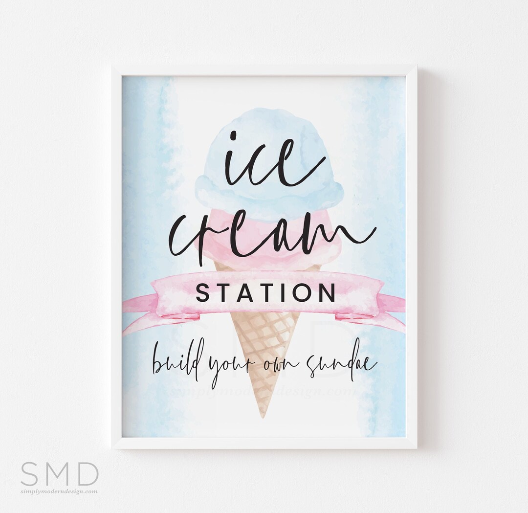 Ice Cream Bar Sign, Ice Cream Sundae Bar, Ice Cream Gender Reveal ...
