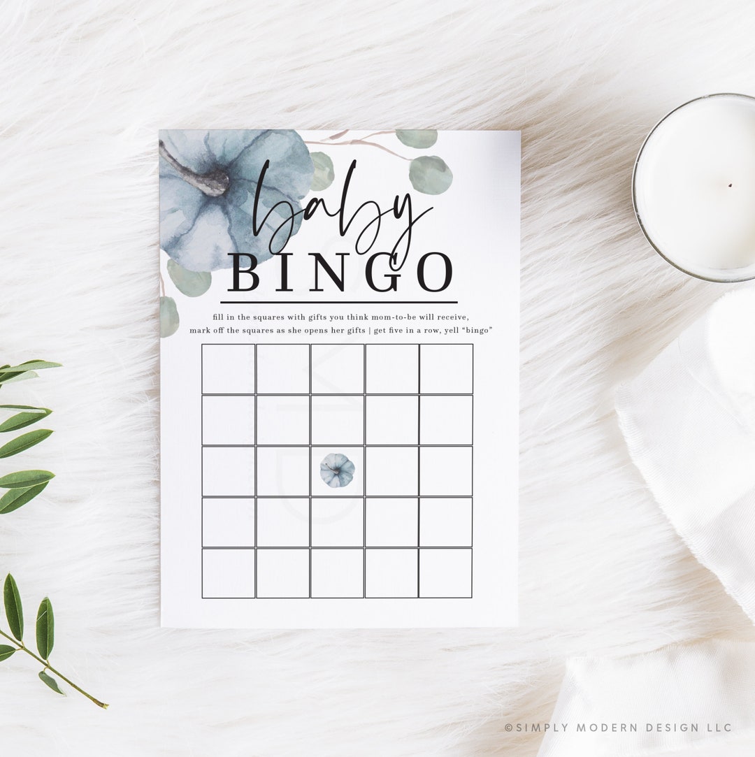 Blue Pumpkin Baby Shower Bingo Game, Fall Baby Shower Bingo Card, Boy's ...