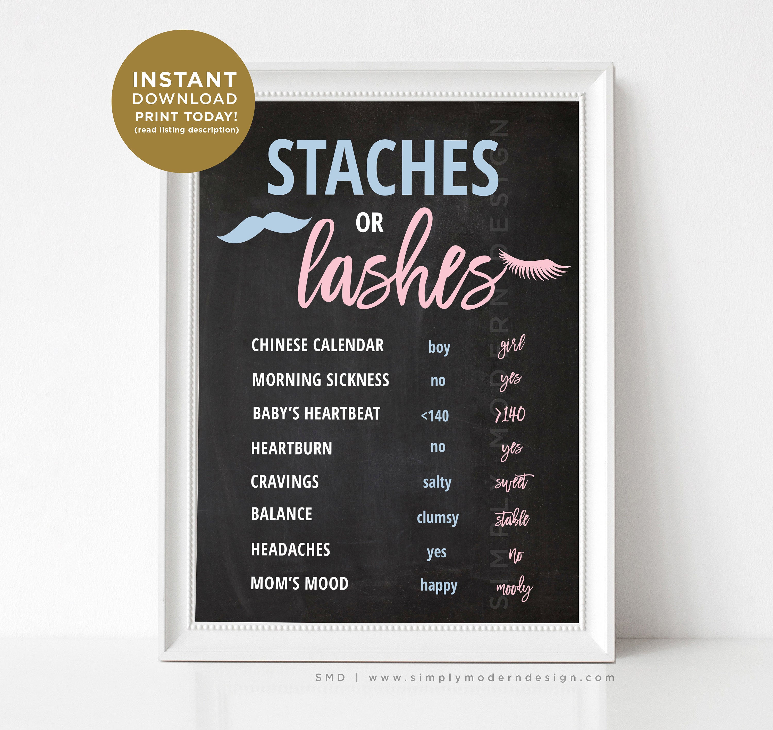 staches or lashes gender reveal party old wives tales sign | Etsy