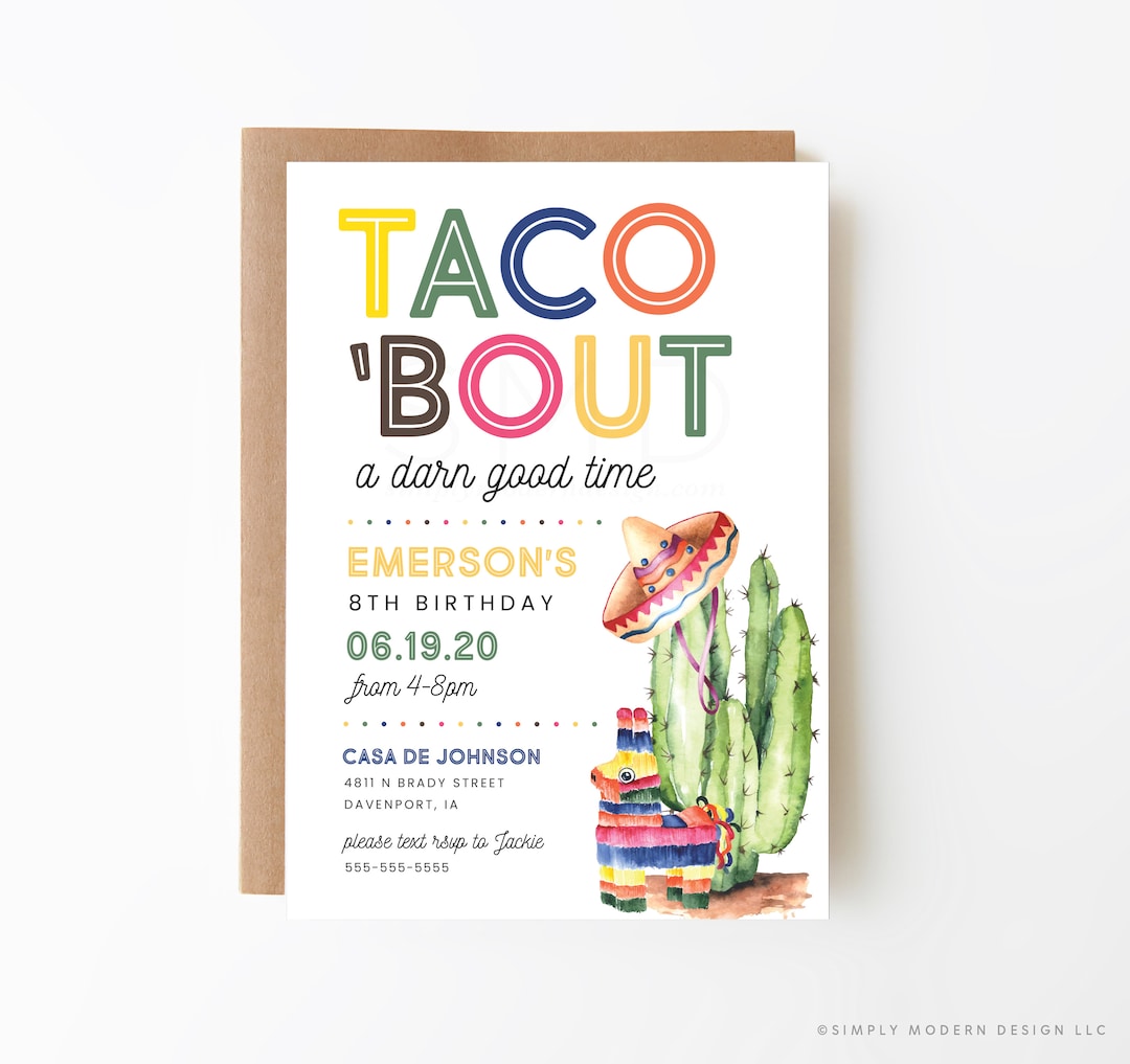 Taco Theme Party Invitation, Taco Bout, Fiesta Birthday, Taco Bout a ...