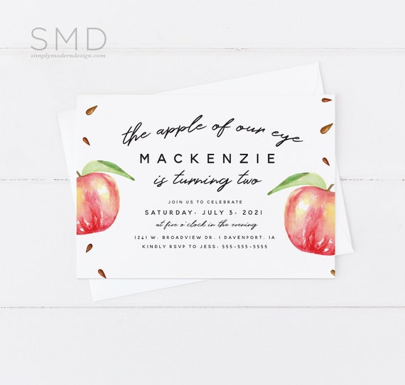 Apple Birthday Party Editable Invitation Apple of Our Eye | Etsy