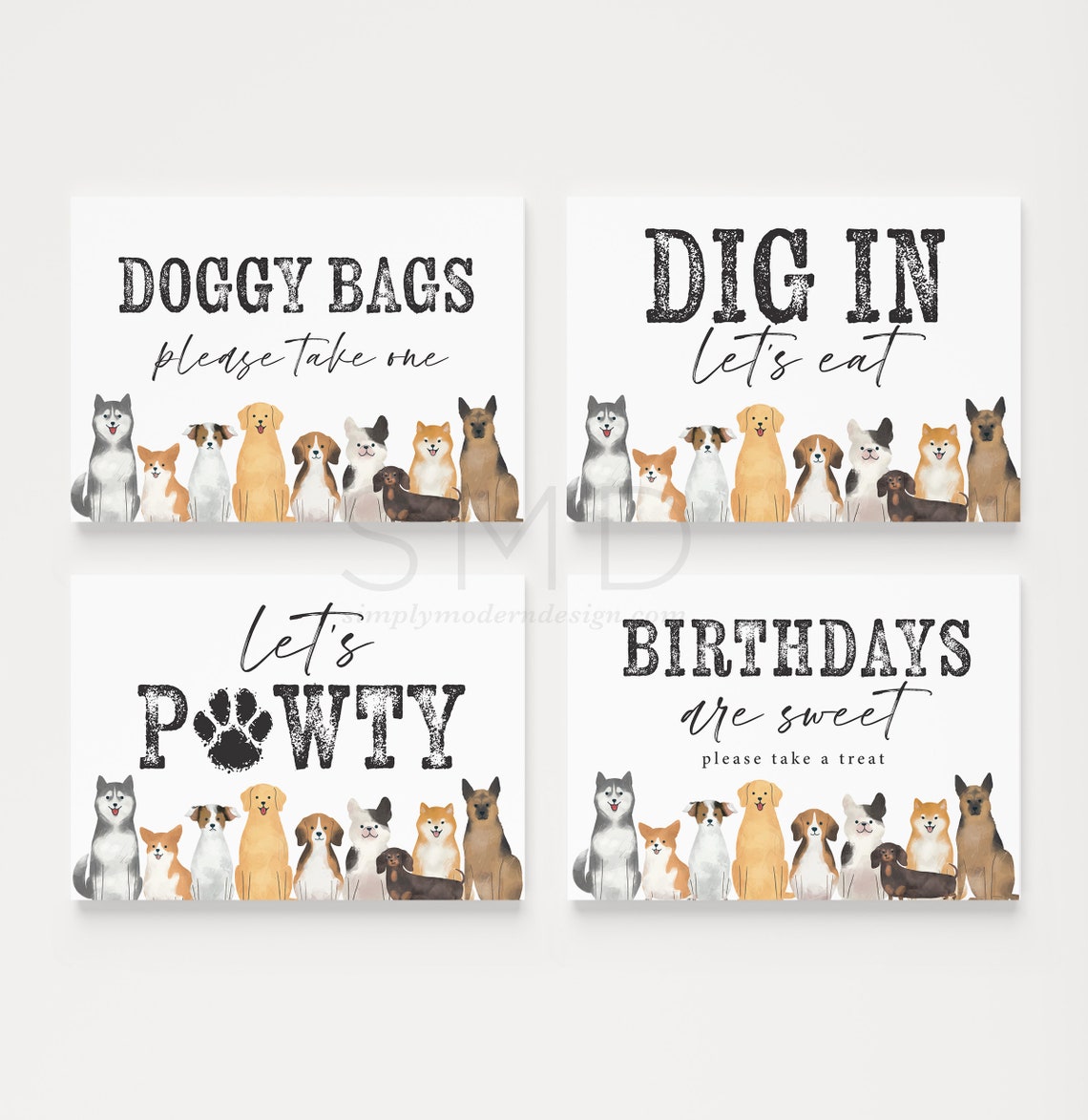 Puppy Pawty Birthday Party Signs Dog Birthday Printables | Etsy
