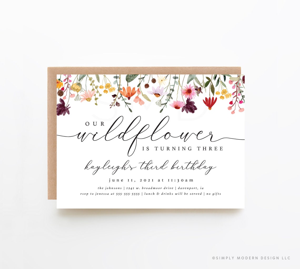 Wildflower Birthday Party Invite Wildflower Invitation | Etsy