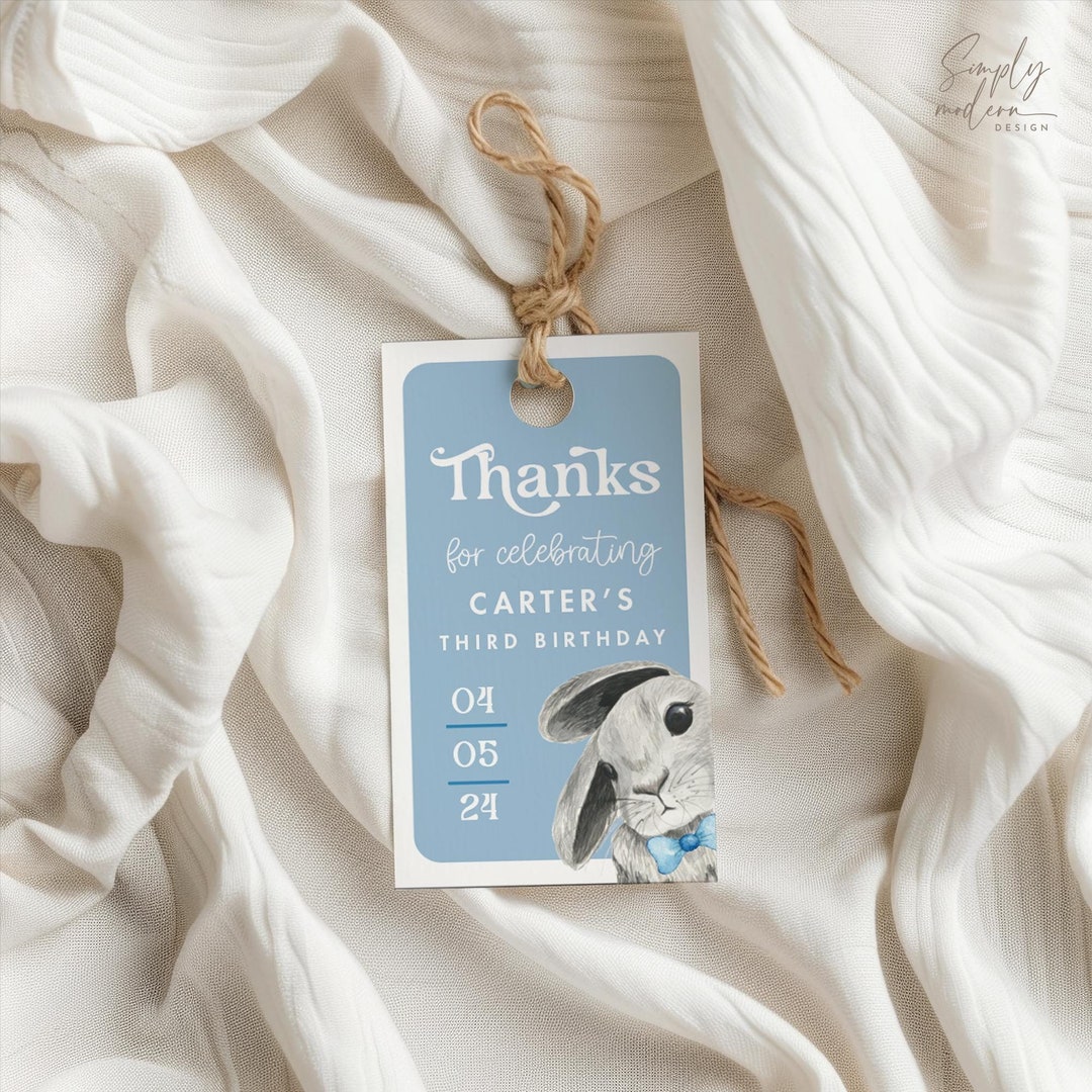 Boy Bunny Thank You Tag, Boys Thank You, April Thank You Tag, Bunny ...