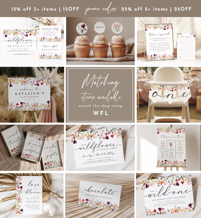 EDITABLE Wildflower Water Bottle Labels, Wildflower Labels, Wildflower ...